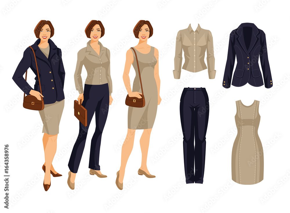 Vector illustration of corporate dress code. Variations look with blue ...