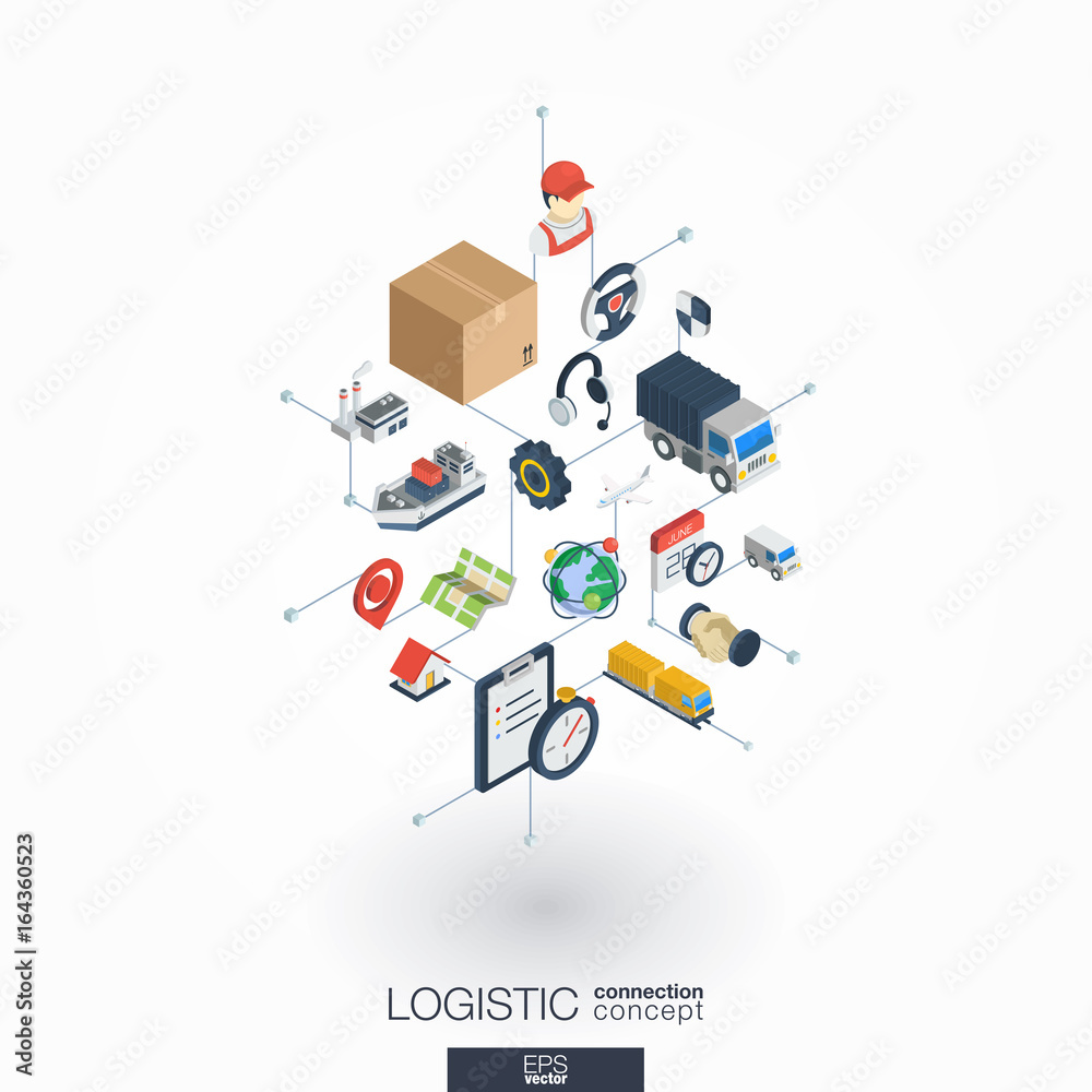 Logistic integrated 3d web icons. Digital network isometric interact ...