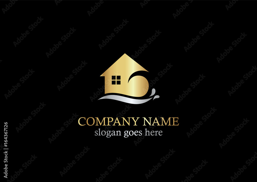 gold house water ocean logo Stock Vector | Adobe Stock