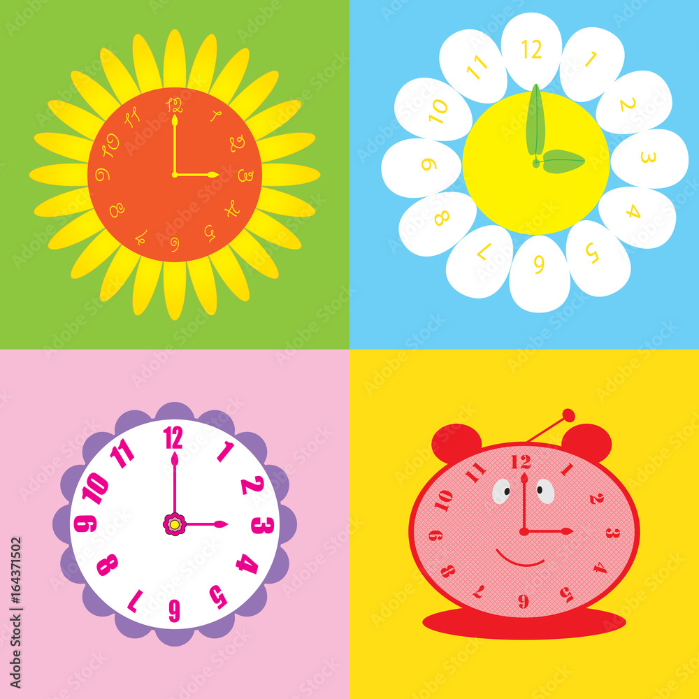 set of colorful background with clock Stock Vector | Adobe Stock
