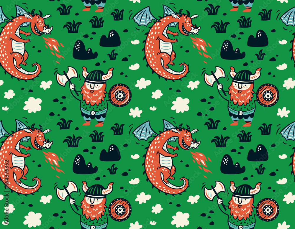 Seamless pattern with viking for design fabric, backgrounds, wrapping ...