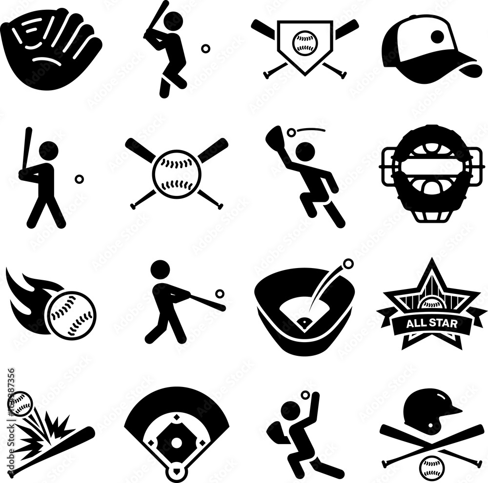 Baseball Icons - Black Series Stock Vector | Adobe Stock