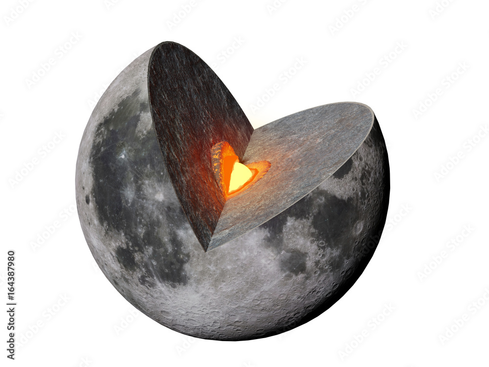 Moon structure, crust, mantle, core, isolated on white background Stock ...