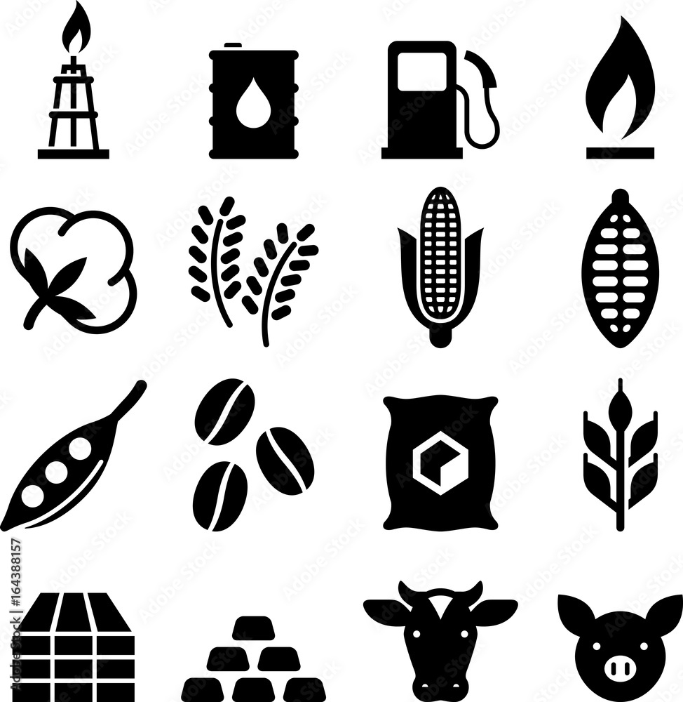 Commodities Icons - Black Series Stock Vector | Adobe Stock