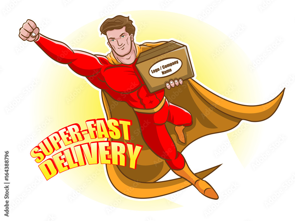 Flying man brought the box, super-fast delivery cartoon vector for ...