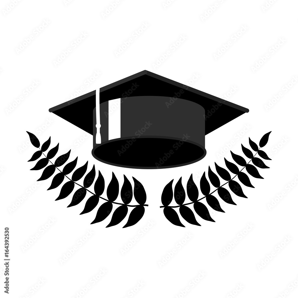 Graduation cap with laurel wreath vector illustration on white ...