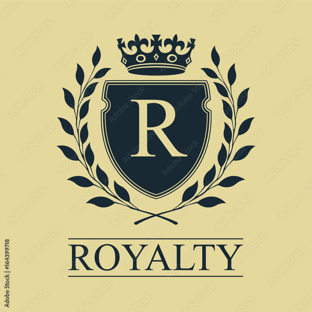 Coat of arms. Heraldic royal emblem shield with crown and laurel wreath ...