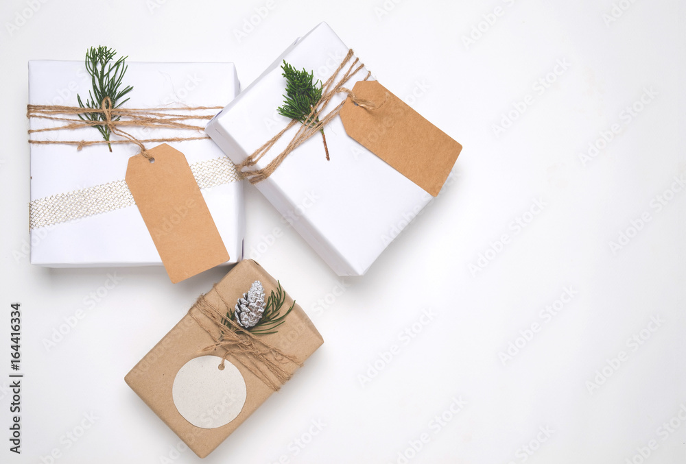 Christmas present gift boxes collection with tag for mock up template ...
