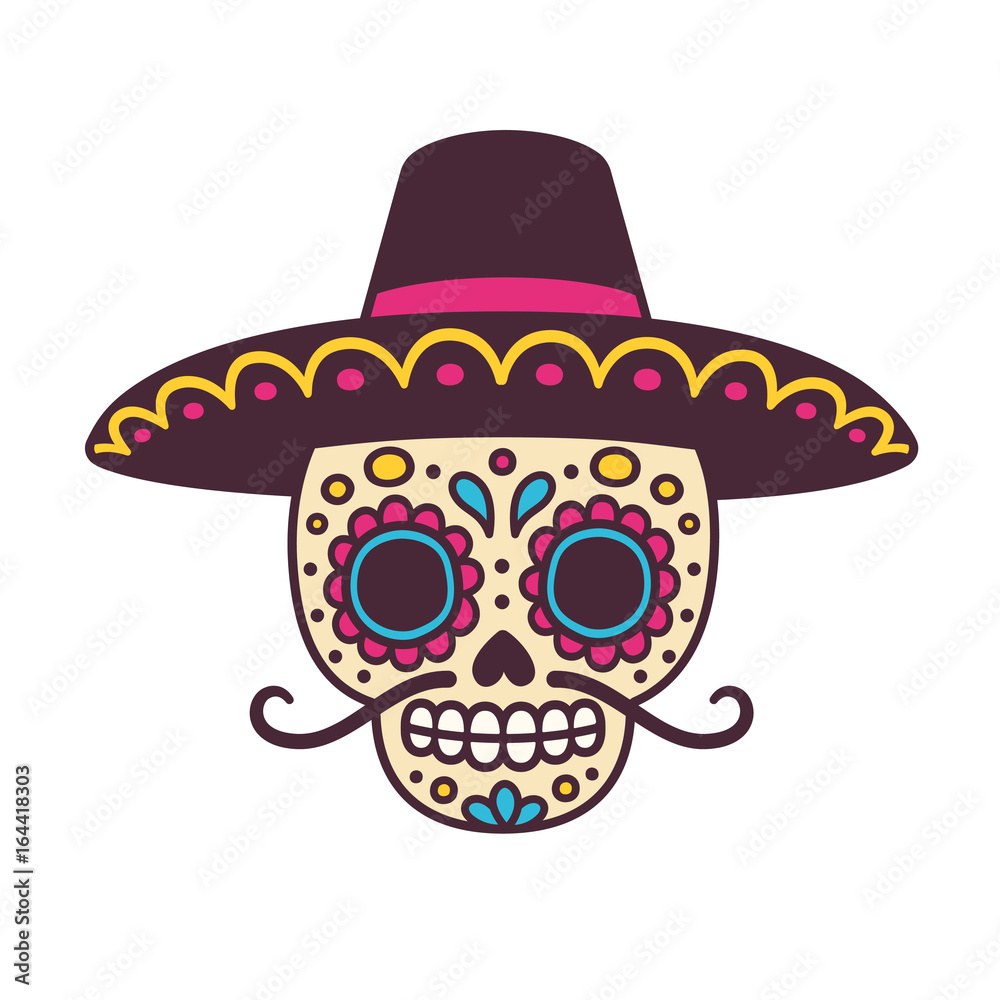 cartoon Mexican skull Stock Vector | Adobe Stock