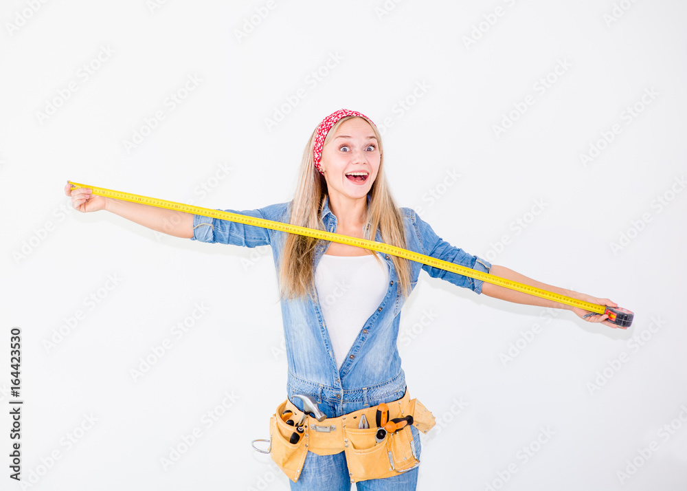 Happy woman with a measuring tape Stock Photo | Adobe Stock