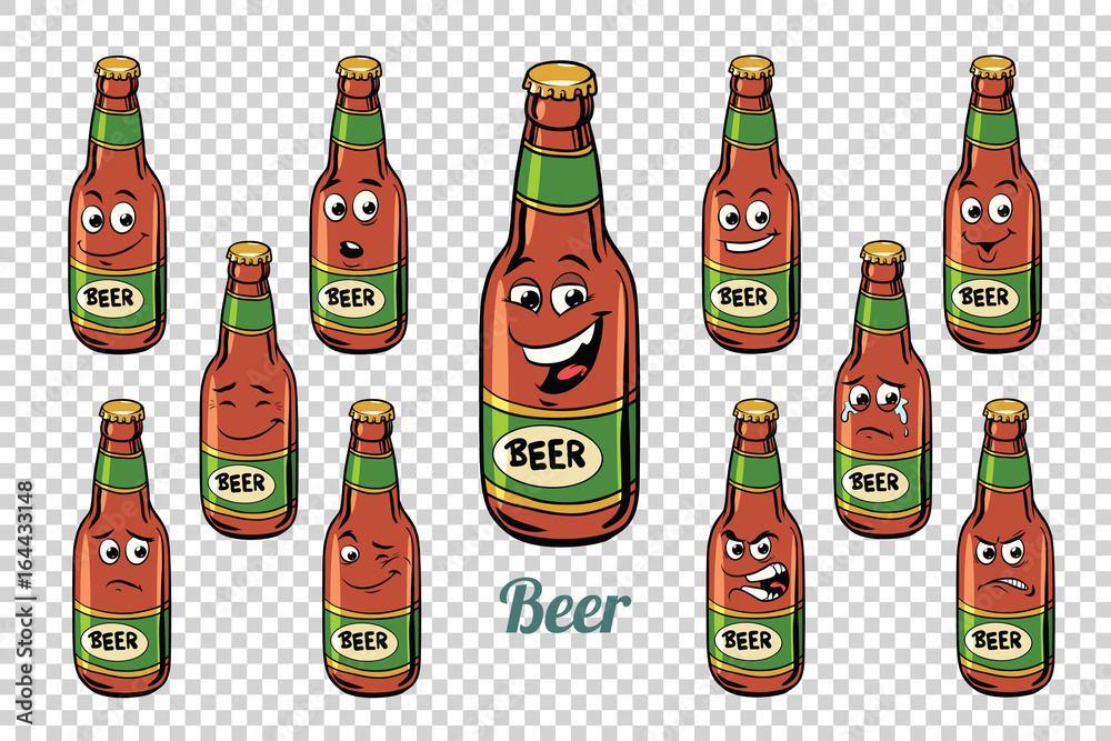beer bottle emotions characters collection set Stock Vector | Adobe Stock
