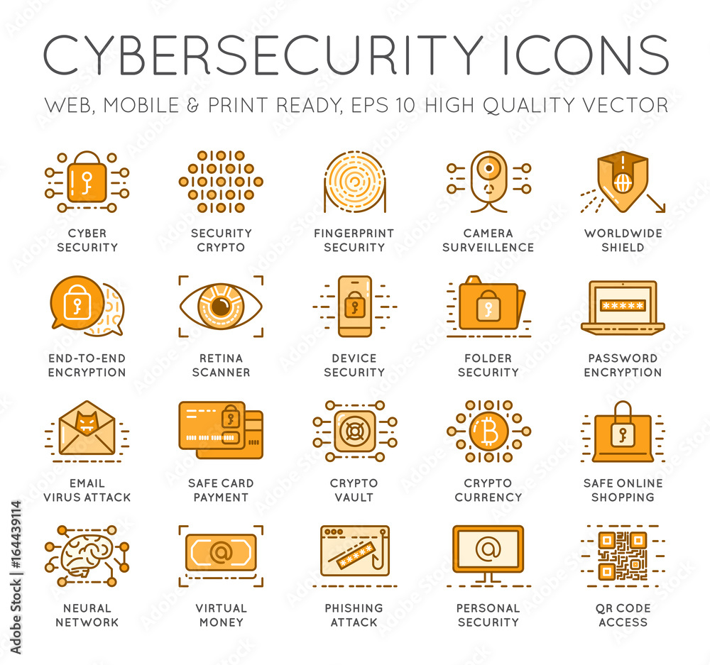 Cyber Security Thin Line icons set. Computer network protection. High ...