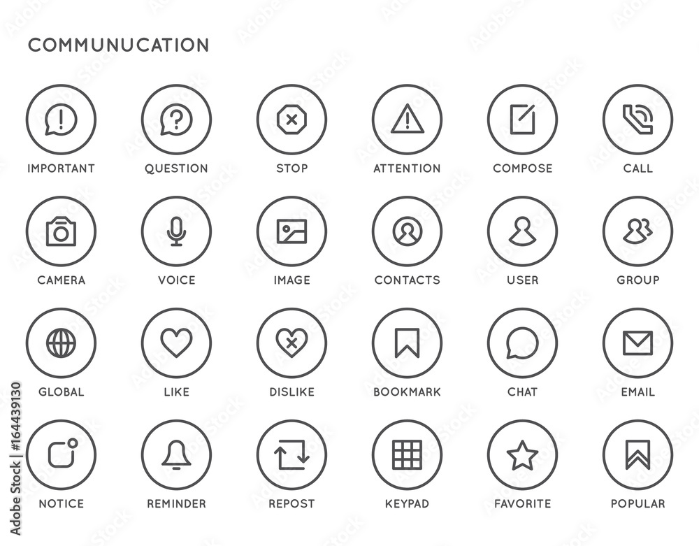 Communication User Interface (UI) Vector Icon Set. High Quality Minimal ...