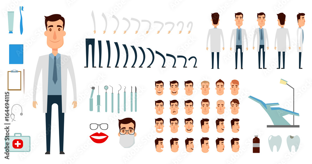 Dentist character creation set. Icons with different types of faces ...