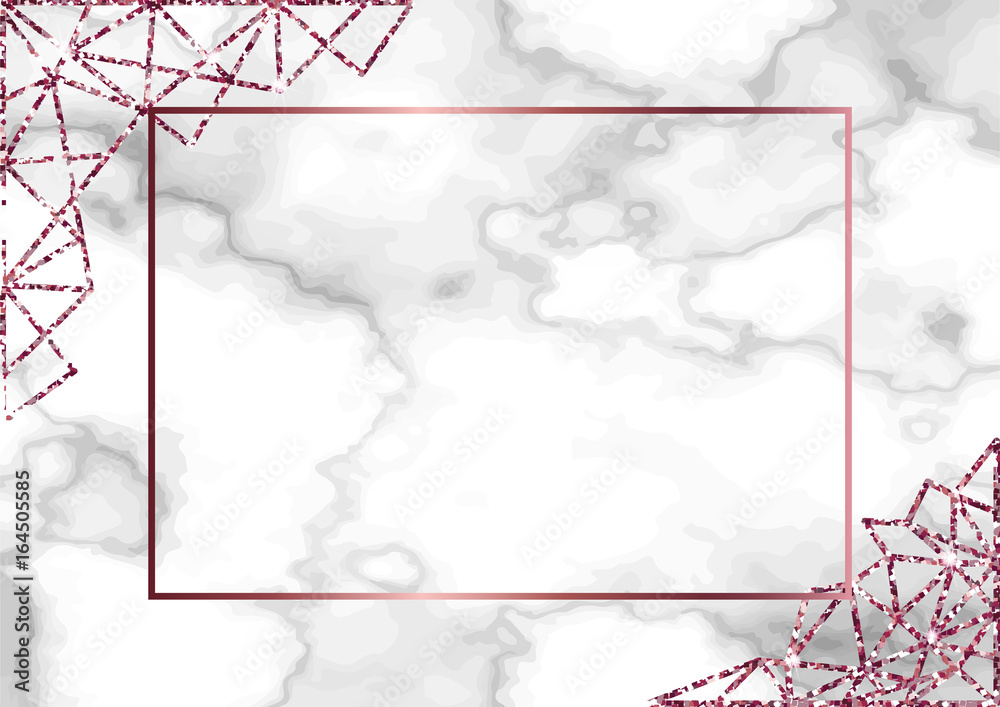 Marble card or background in trendy geometric style with frame, place ...