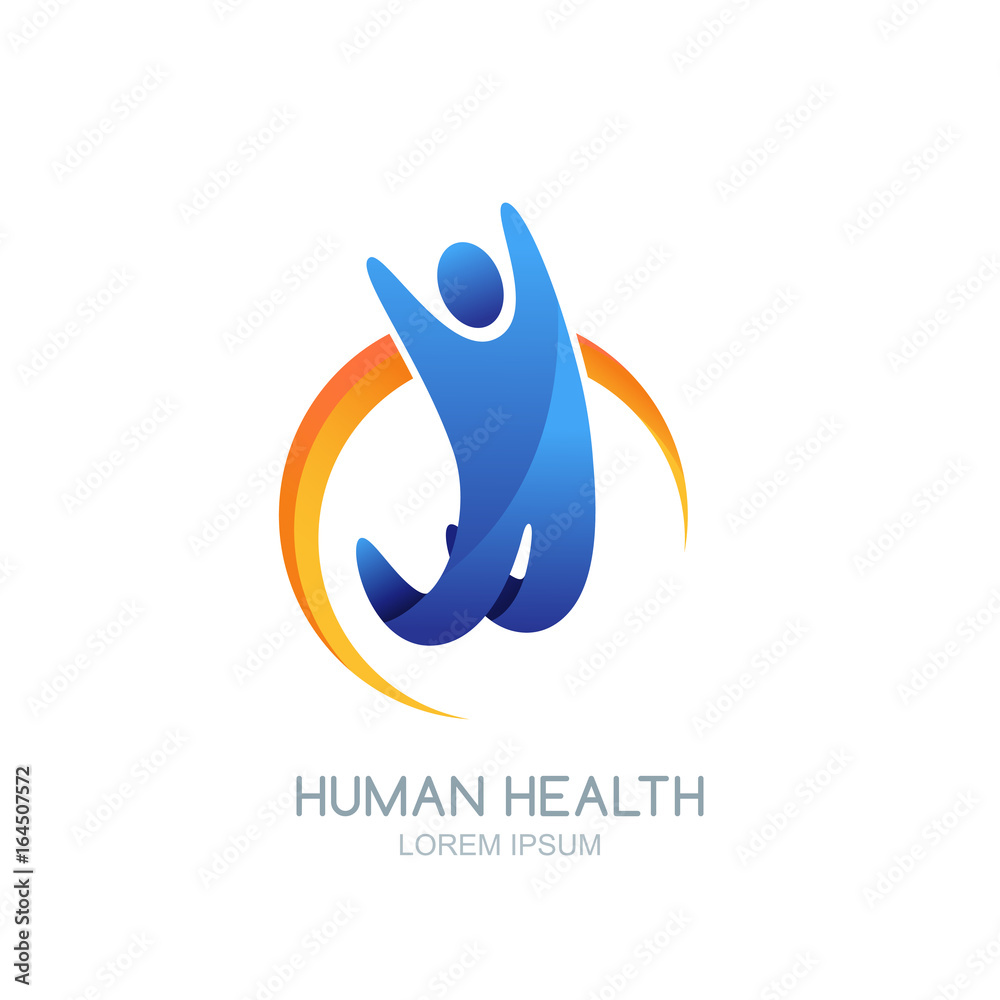 Vector human logo, icon or emblem design. Happy jumping man against ...