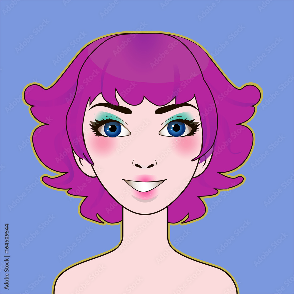 Sexy Cartoon Girl With Short Curly Hairstyle And Blue Eyes Stock Vector