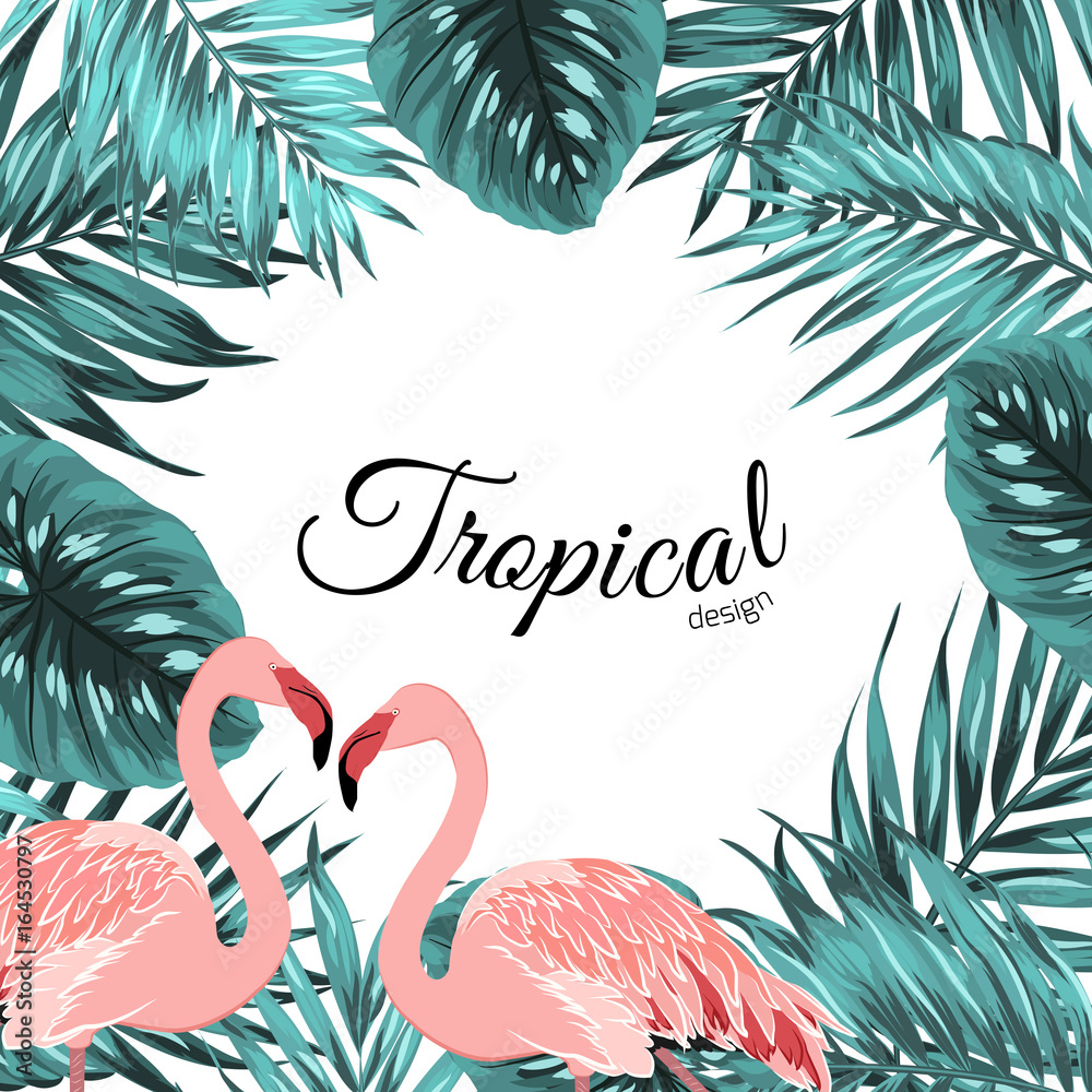 Exotic tropical design border frame template. Turquoise blue green ...