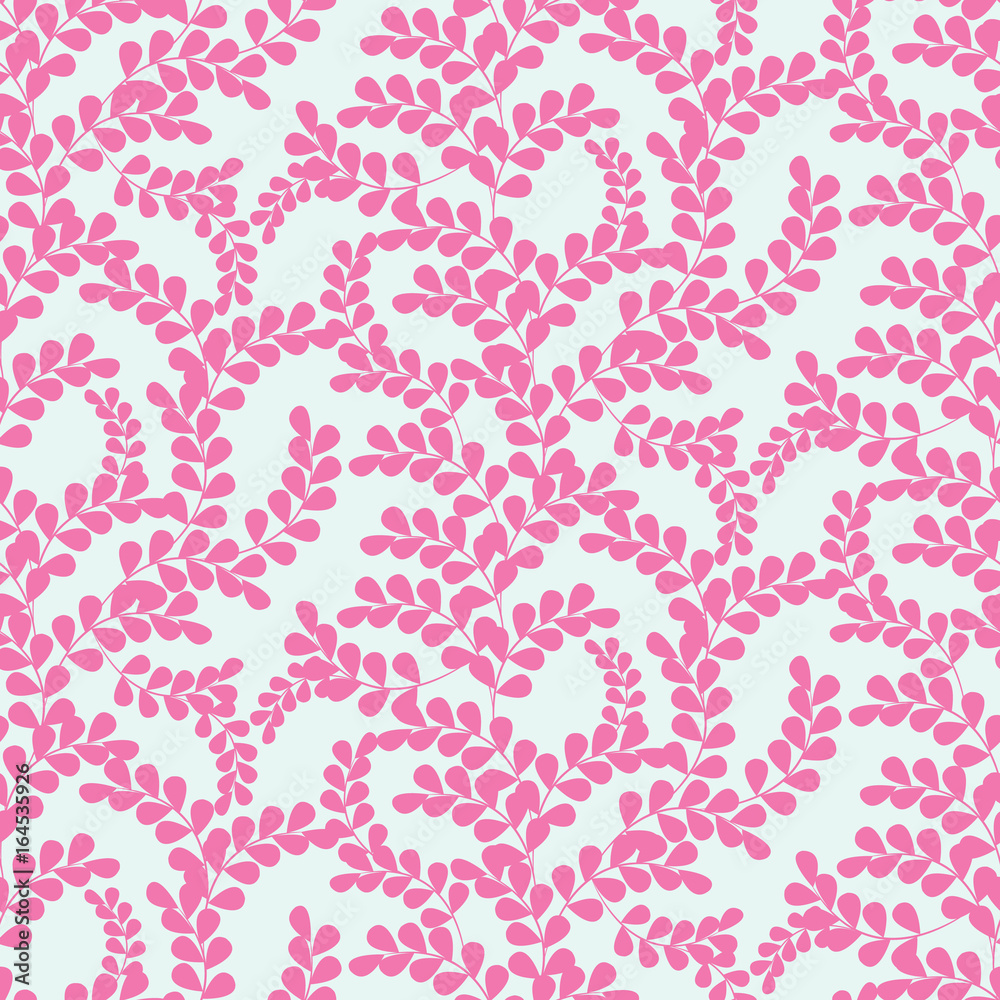 Seamless leaf pattern. Background in small pink leaves on a blue ...