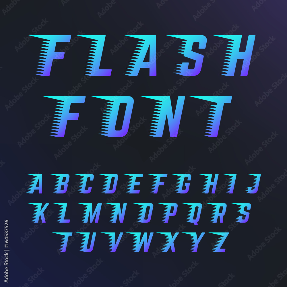 Abc letters with speed lines effects. Vector font fits to fast motion ...