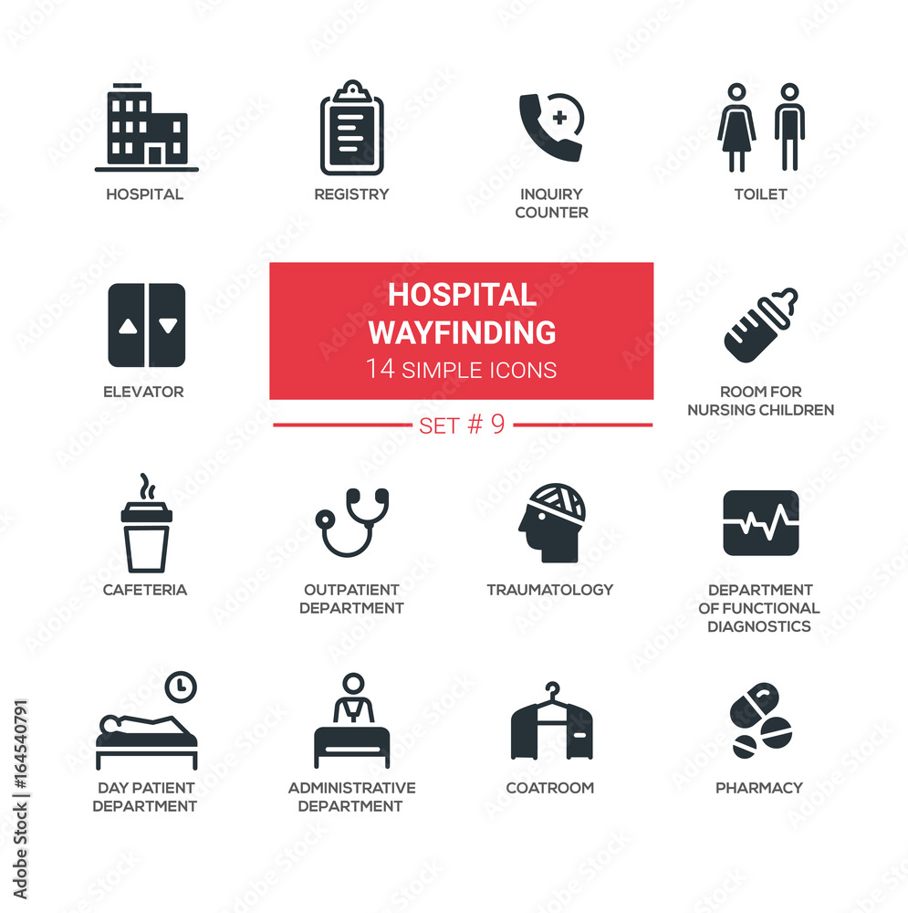 Hospital wayfinding - Modern simple thin line design icons, pictograms ...