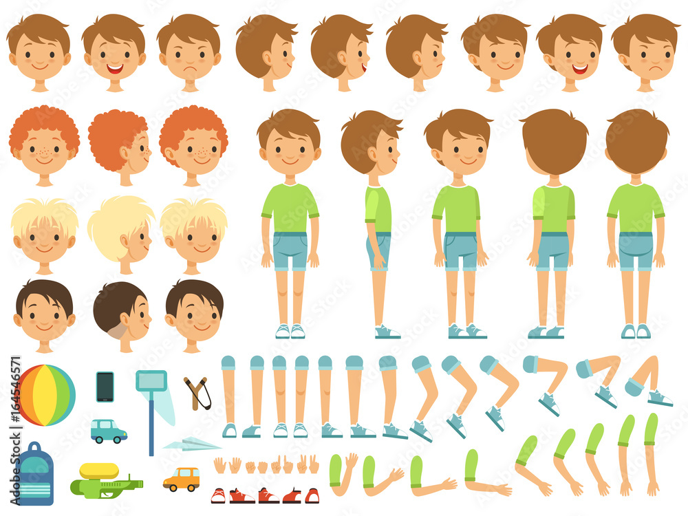 Funny cartoon boy creation mascot kit with children toys and different ...