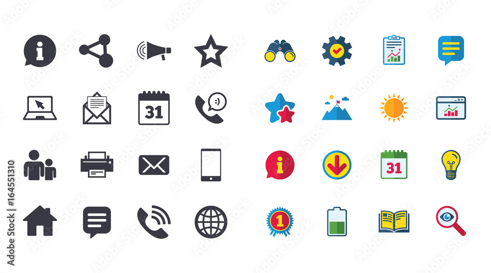 Set of Communication, Conference and Information icons. E-Mail, Printer ...