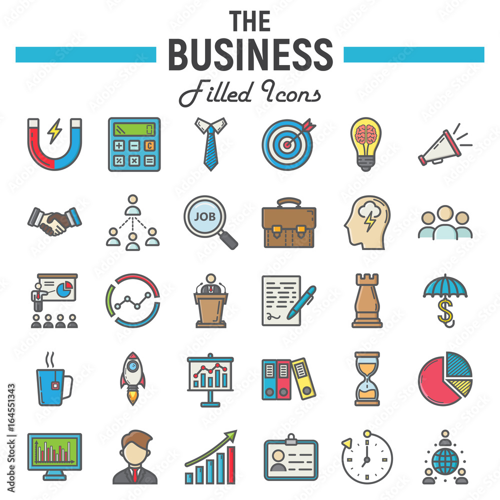 Business colorful line icon set, finance symbols collection, office ...