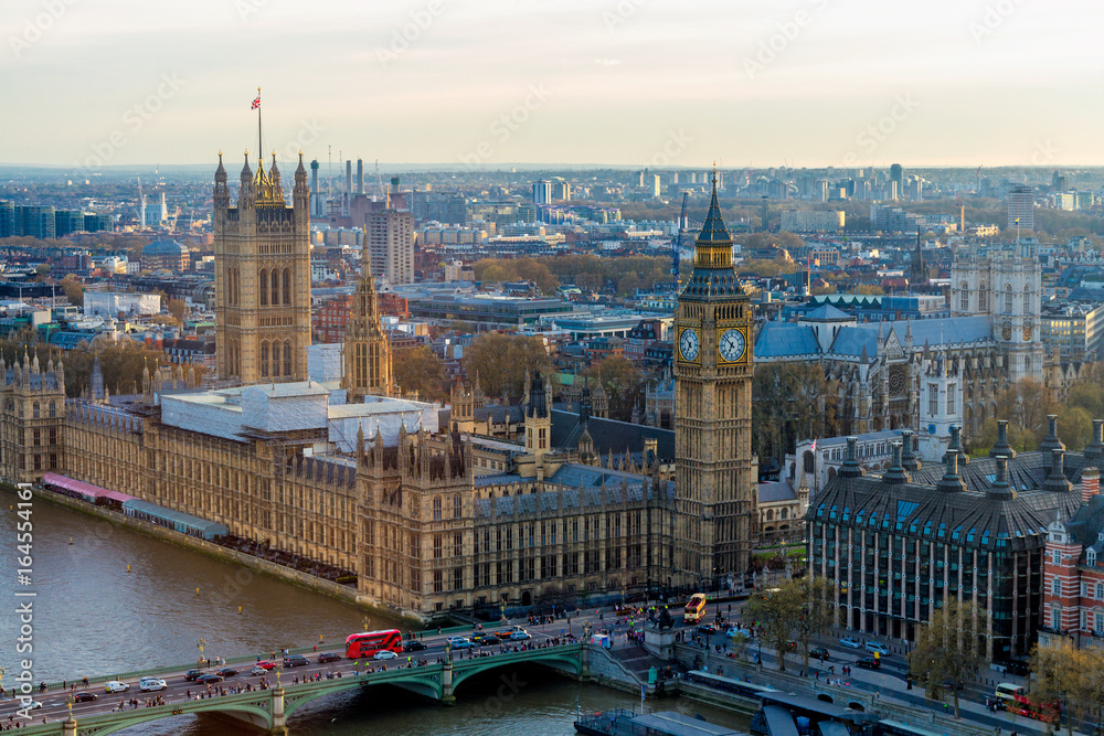 Beautiful panoramic scenic view on London's southern part from window ...