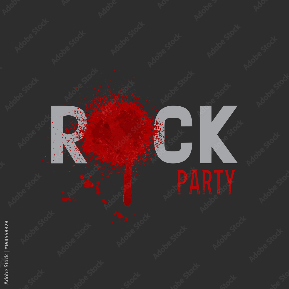 Rock party sign with blood splash shot. Vector typography design ...