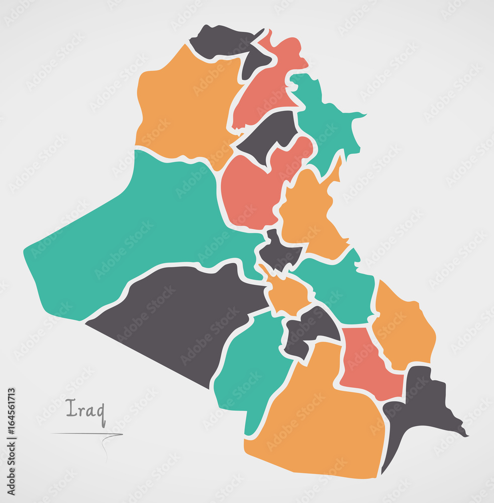 Iraq Map with states and modern round shapes Stock Vector | Adobe Stock