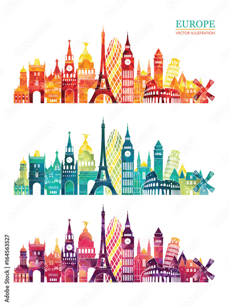 Europe skyline detailed silhouette. Vector illustration Stock Vector ...