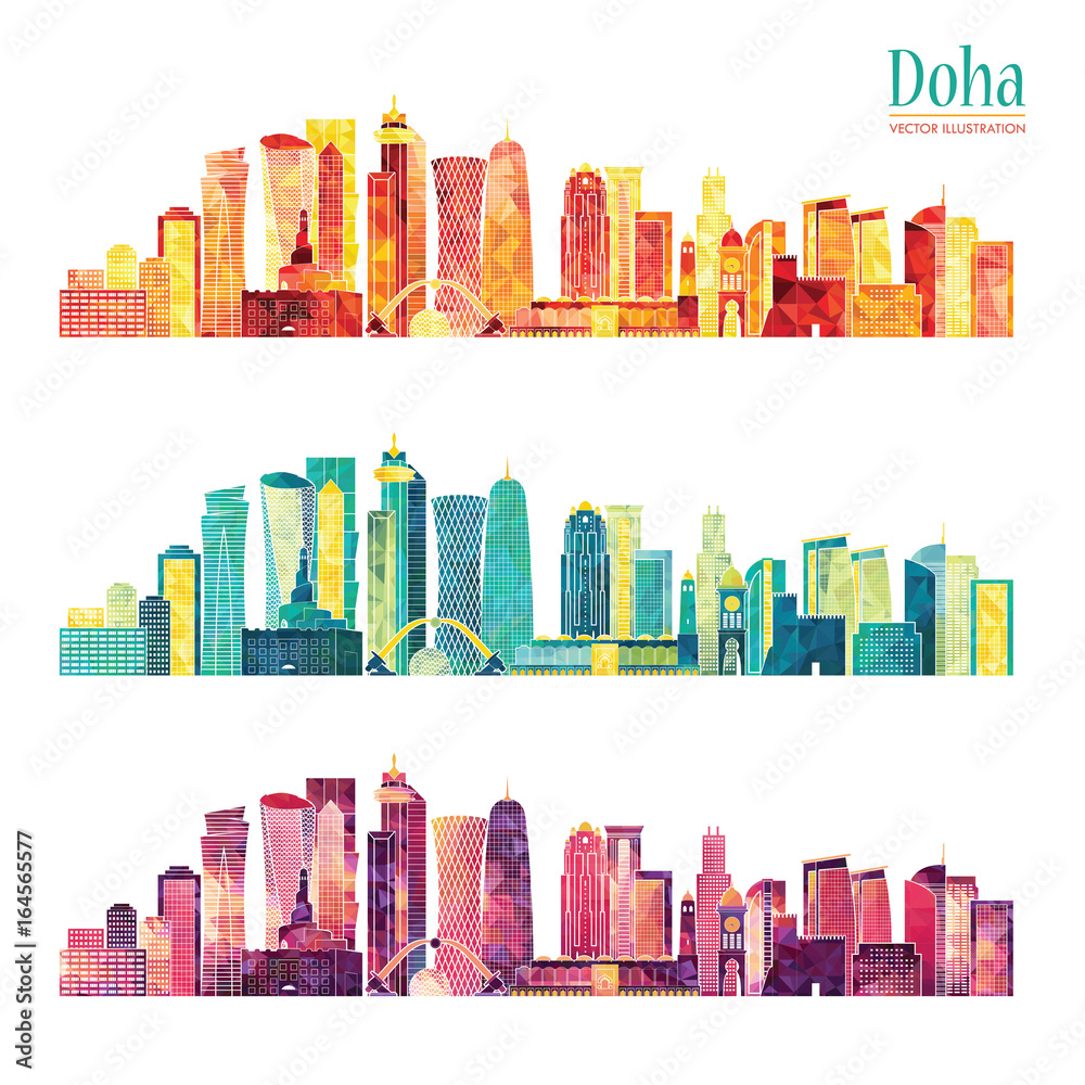 Doha detailed skyline. Vector illustration Stock Vector | Adobe Stock