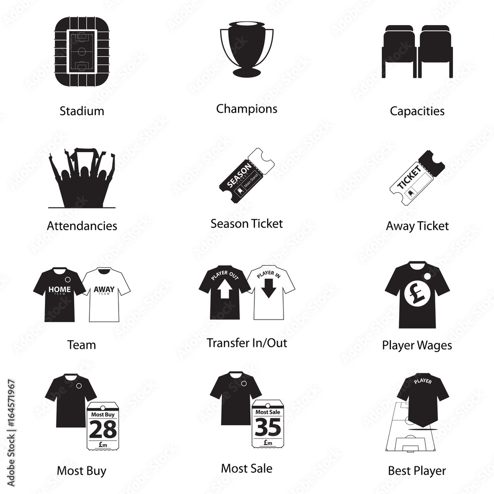 Icons set of football or soccer in flat design for football infographic ...