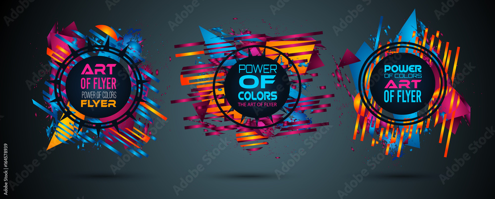 Futuristic Frame Art Design with Abstract shapes and drops of colors ...