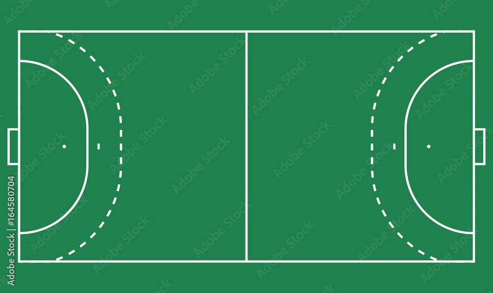 Flat handball field, green grass. Field with line template. Vector ...