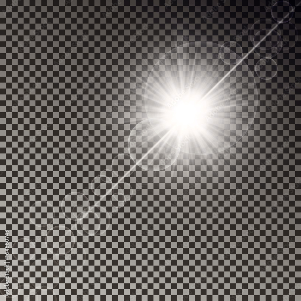 Transparent sun ray effect. Sun light vector. Sparkle sunburst. Glow ...