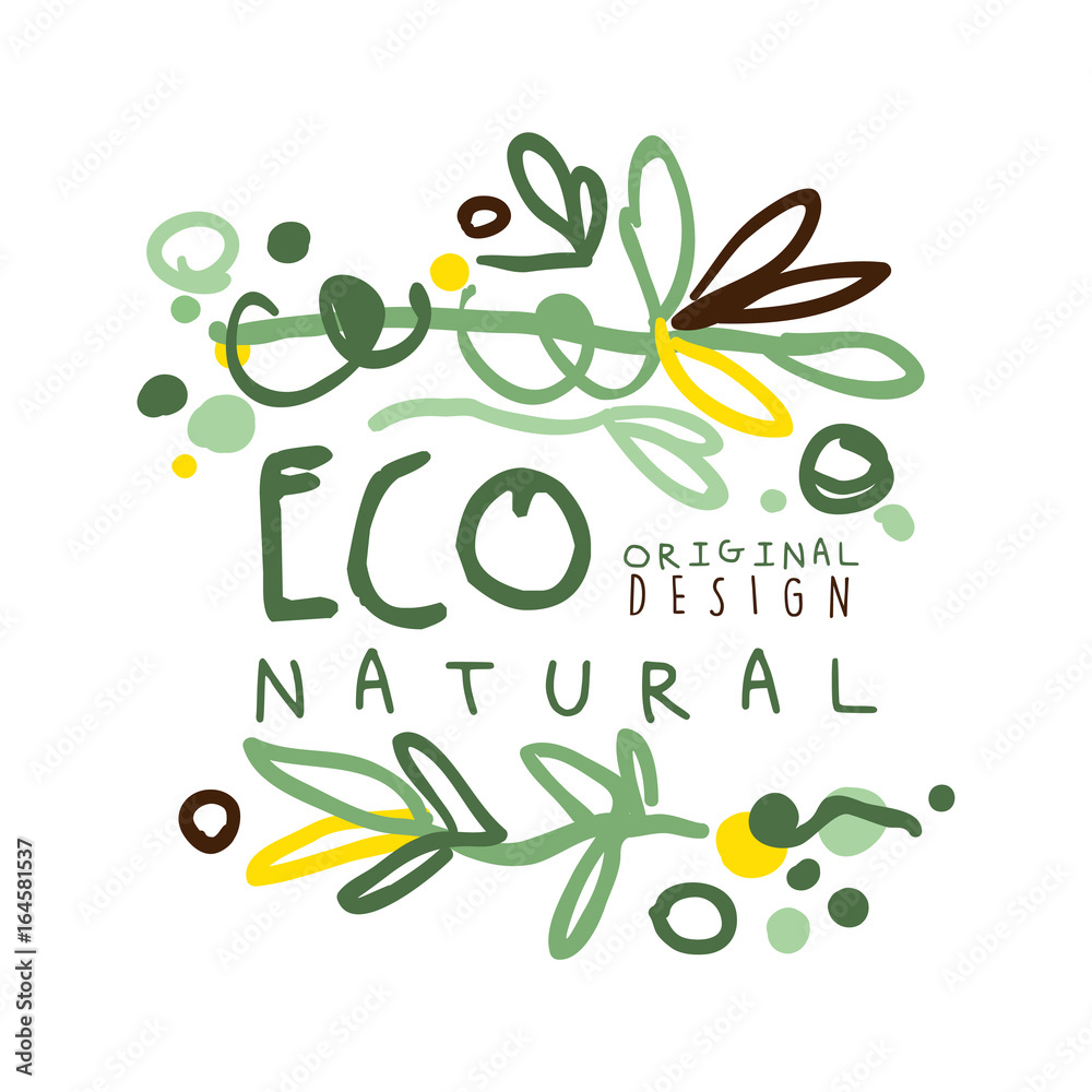 Eco natural label original design, logo graphic template. Healthy ...