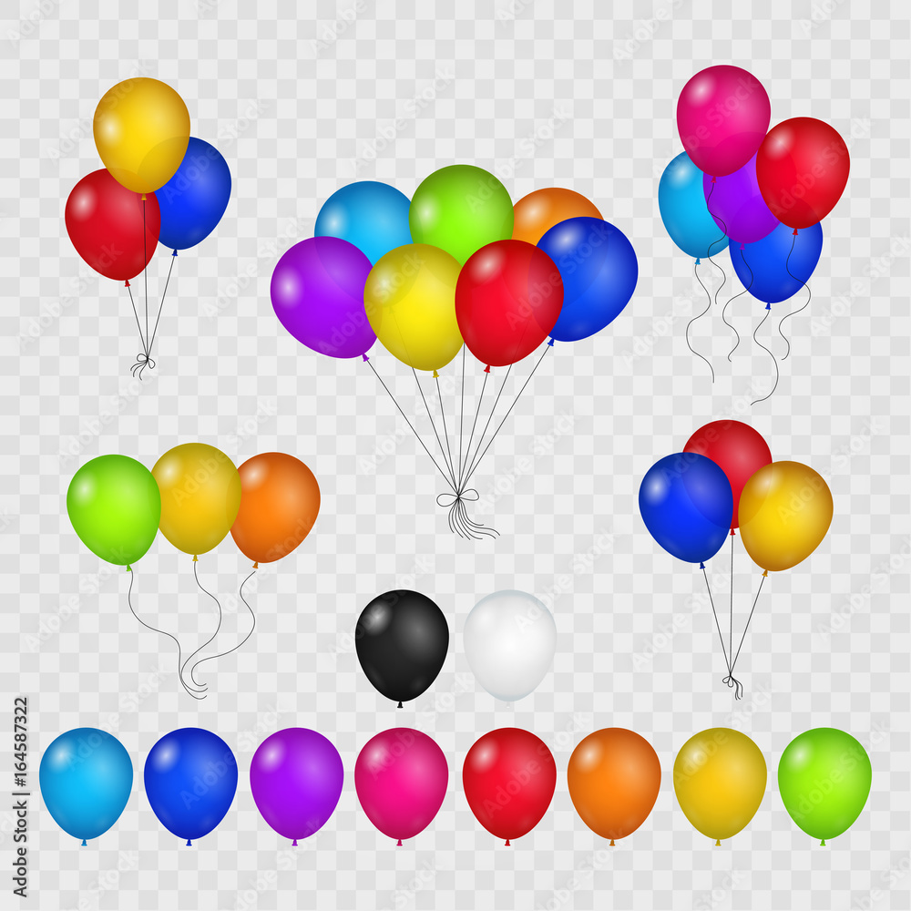 Colored balloons isolated on transparent background. Flying helium ...