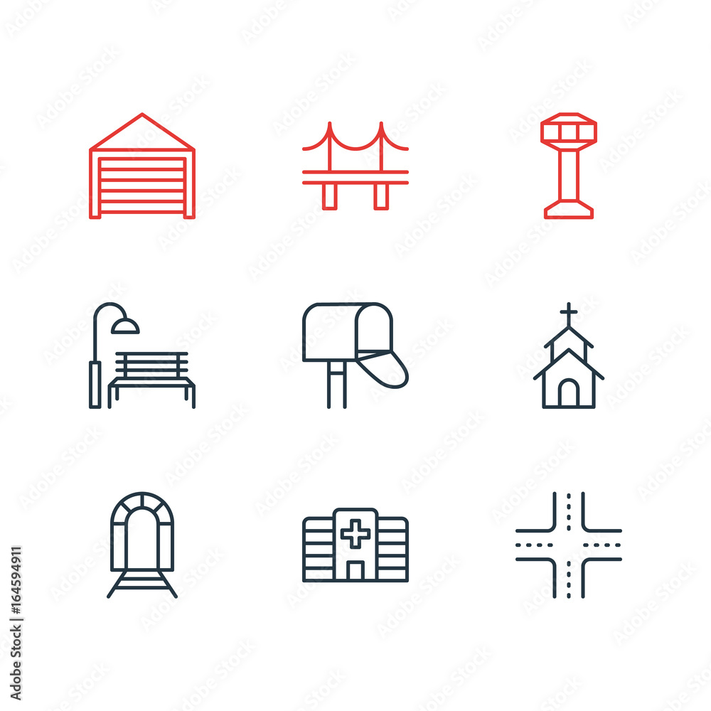 Vector Illustration Of 9 Public Icons. Editable Pack Of Intersection ...