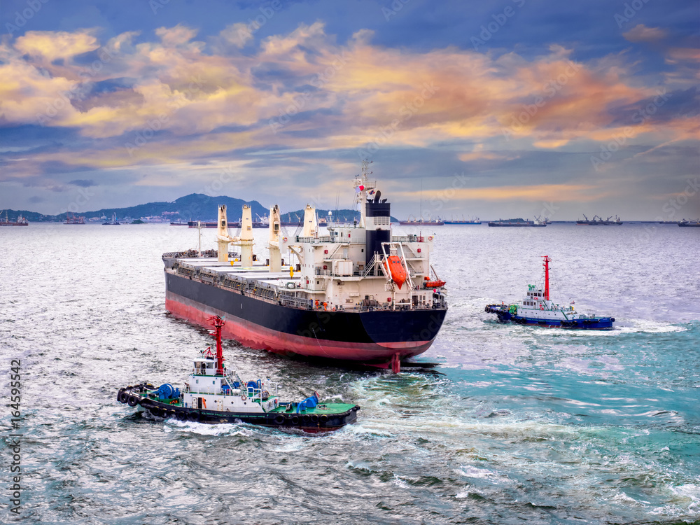 Poster General cargo vessel in proceeding departure from industrial ...