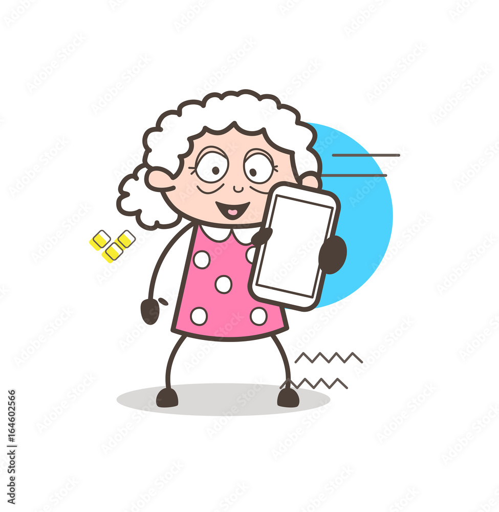 Cartoon Granny Showing a Smartphone Vector Illustration Stock Vector ...