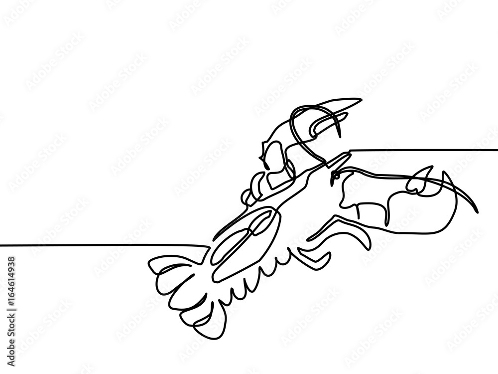 Continuous line drawing. Grilled lobster. Vector illustration black ...