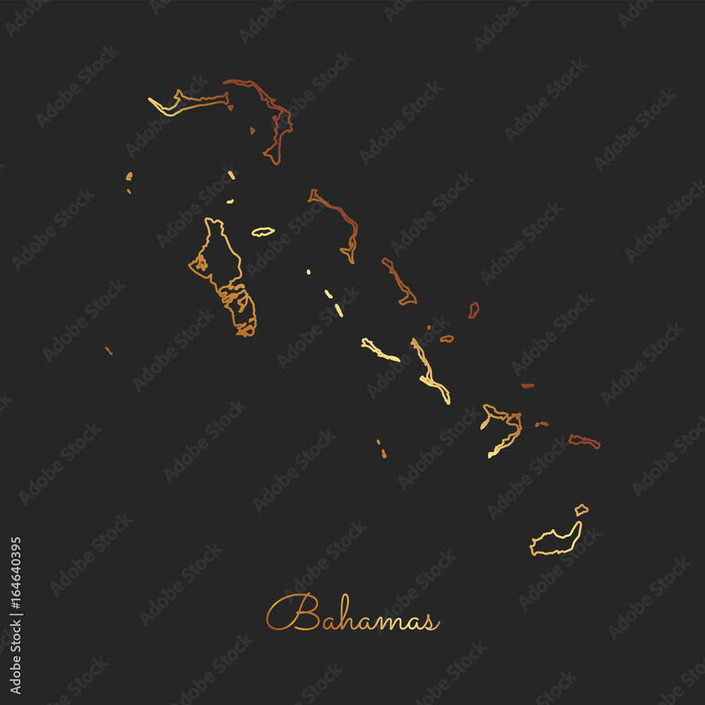 Bahamas region map: golden gradient outline on dark background ...