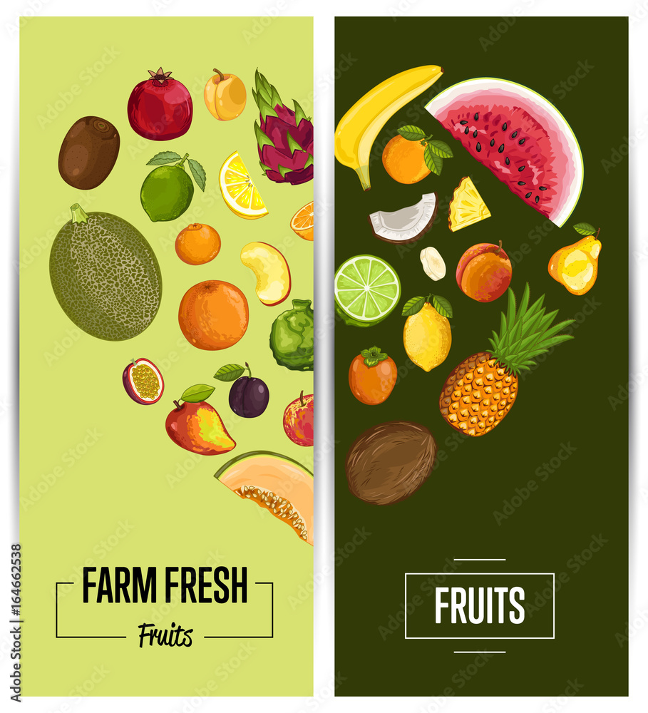 Farm fresh fruit flyers vector illustration. Natural product, juicy ...