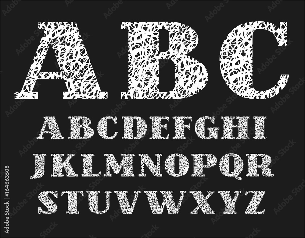 English alphabet, white scribble, imitation, vector. Capital letters ...