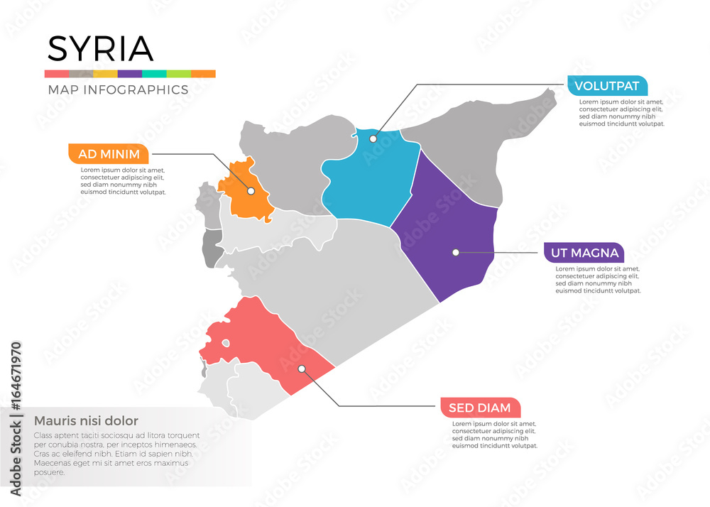 Syria map infographics vector template with regions and pointer marks ...