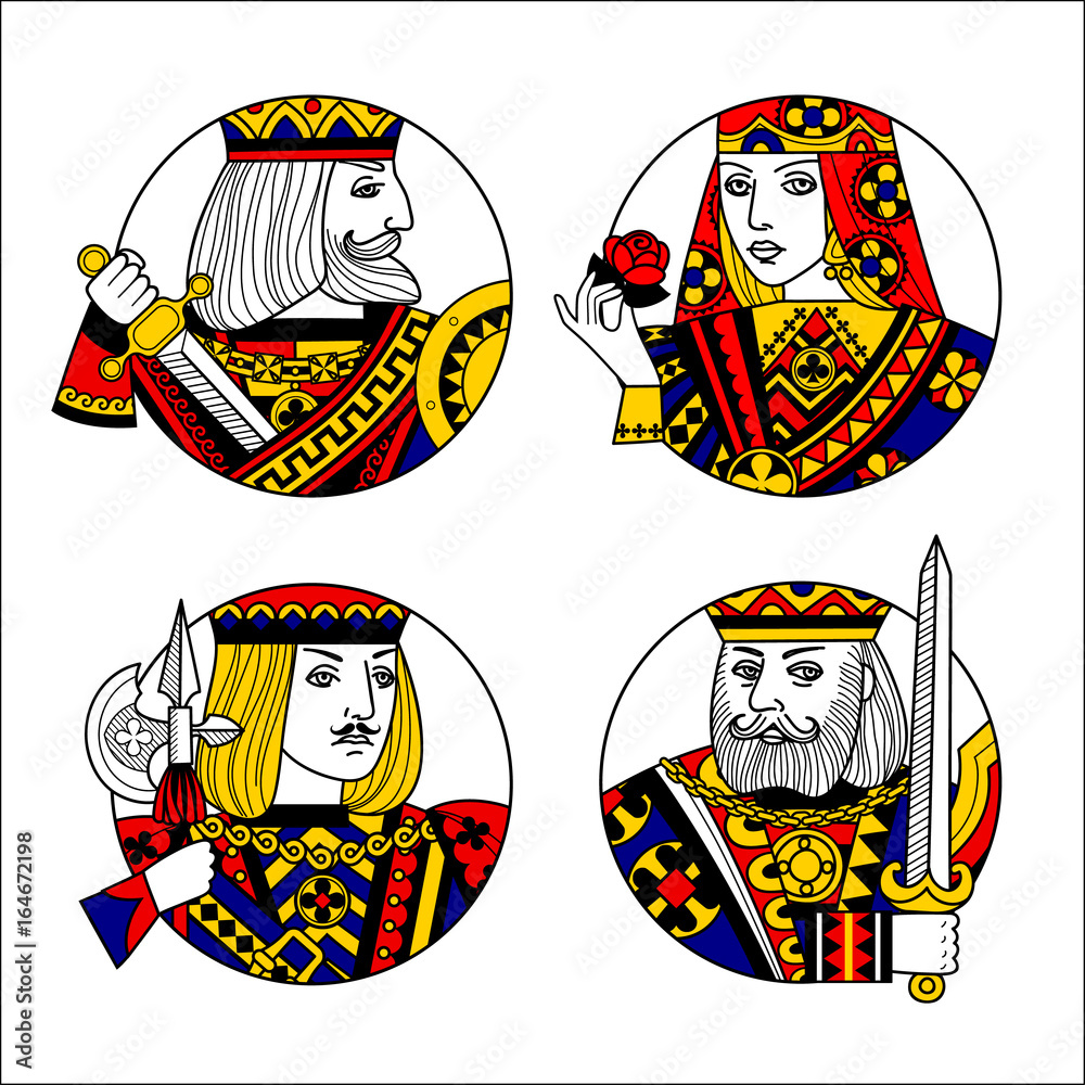 Round shapes with faces of playing cards characters Stock Vector ...