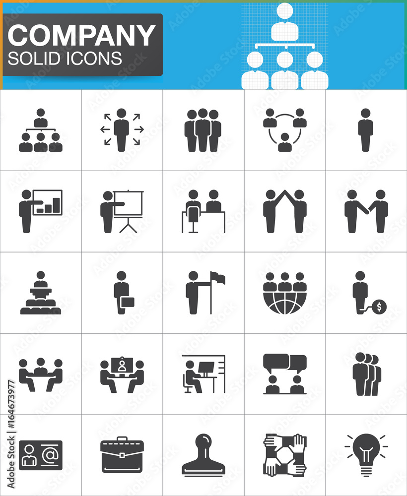 Company, Business people vector icons set, modern solid symbol ...