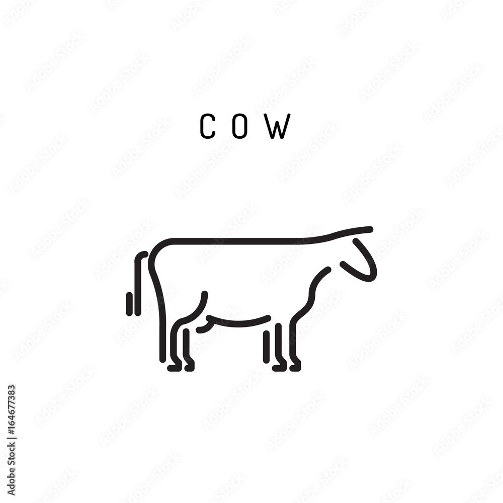 Vector cow outline icon isolated on a white background. A simplified ...